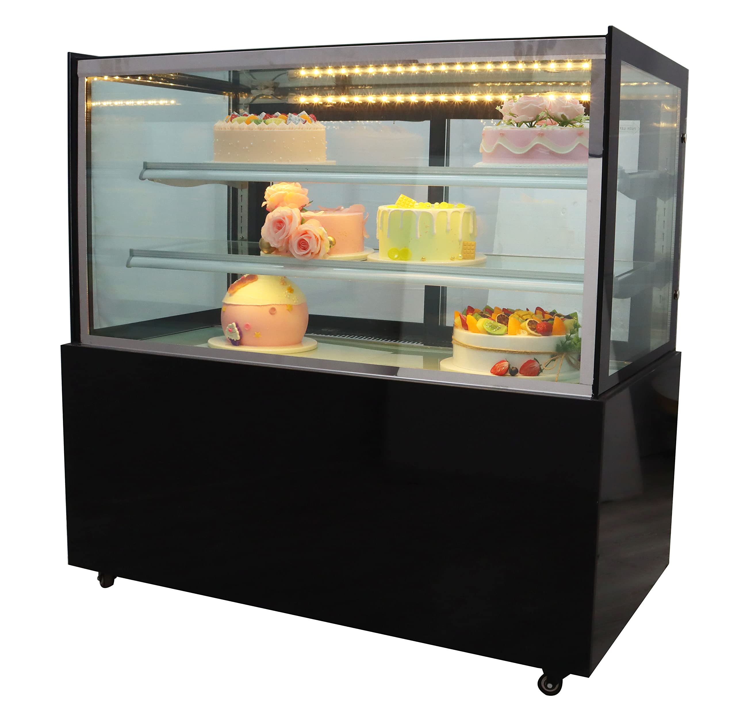 TECHTONGDA Display Refrigerators Cake Showcase Right Angle Cooling Display Case Commercial Bakery Cabinet with LED Light Floor Standing 220V Rear Door