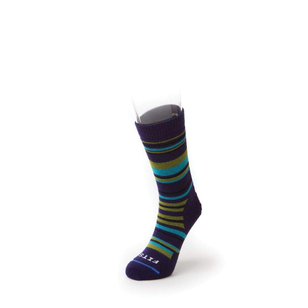 FITS Medium Hiker – Crew: Hiking Socks for Camping, Trails, Trekking, Fishing, Hunting, and Outdoors, Striped - M
