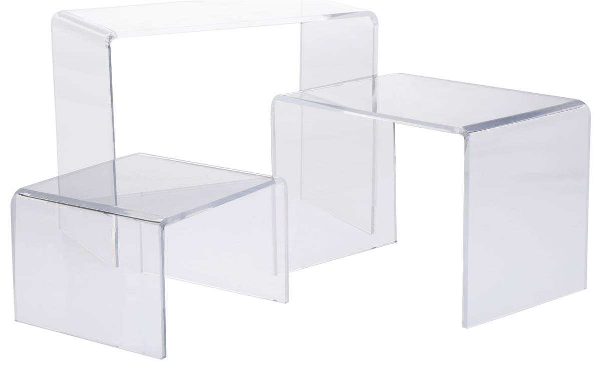 Displays2go Set of Three Clear Acrylic Risers for Jewelry, Three Sizes in Each Set, 1/4 Inch Thick Acrylic
