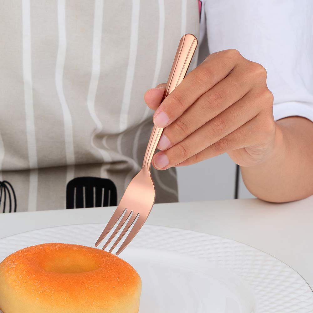 TUPMFG Salad Forks Set of 12, 6.2 Inch Stainless Steel Dessert Forks, Silverware Flatware Forks, Appetizer Forks with Clean Lines Handle for Tastings Cake Fruit, Dishwasher Safe- Rose Gold
