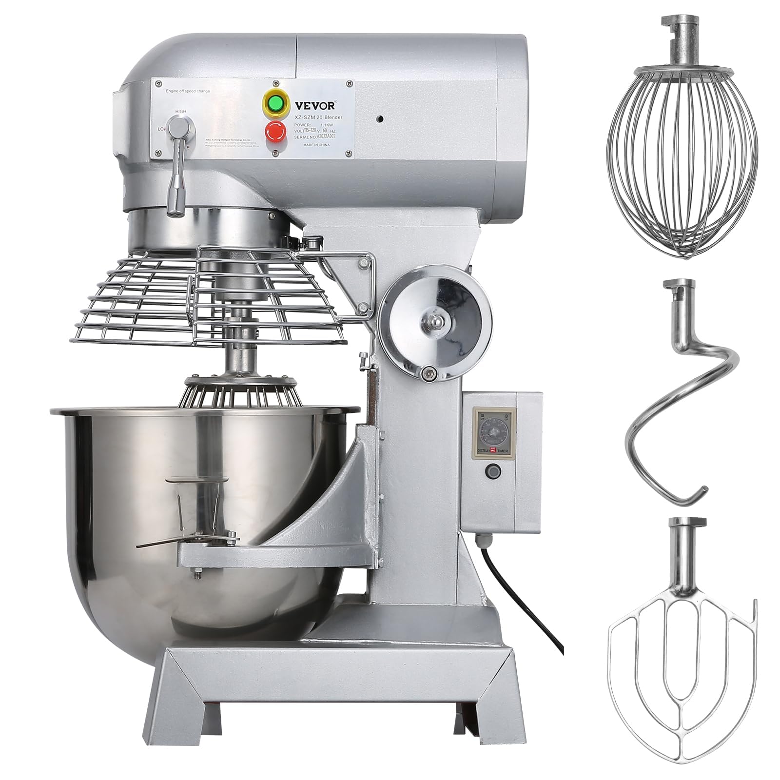 Happybuy 10Qt Commercial Food Mixer with Timing Function, Commercial Mixer 500W Stainless Steel Bowl Heavy Duty Electric Food Mixer Commercial with 3 Speeds Adjustable, Perfect for Bakery Pizzeria
