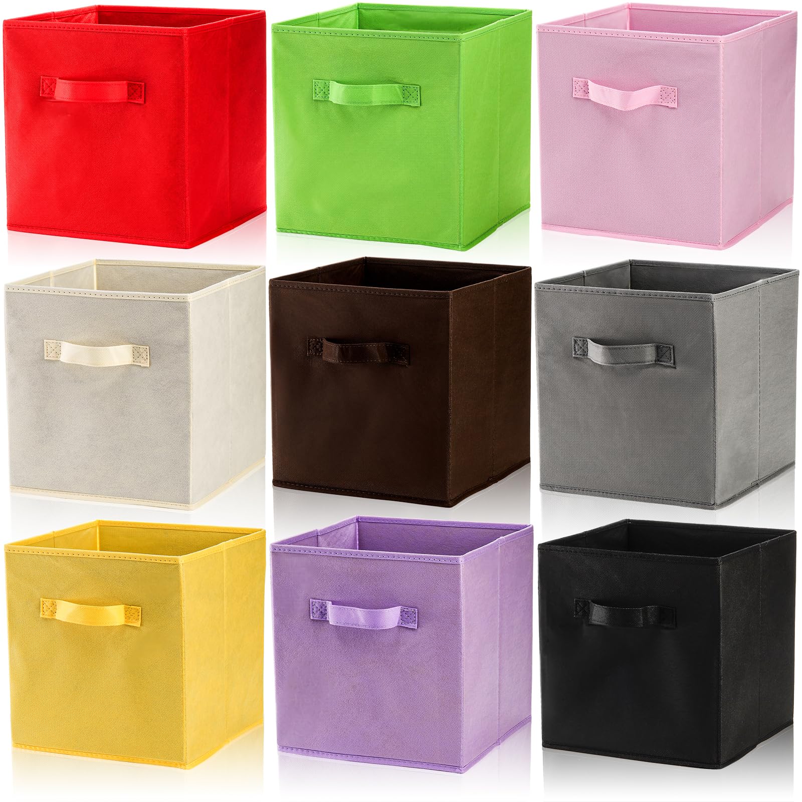 Pumtus 9 Pack Cube Storage Bins, 11 Inch Collapsible Fabric Storage Baskets, Multi Colored Storage Cubes with Handles, Foldable Cube Drawer for Home, Closet, Shelves, Toys Organization