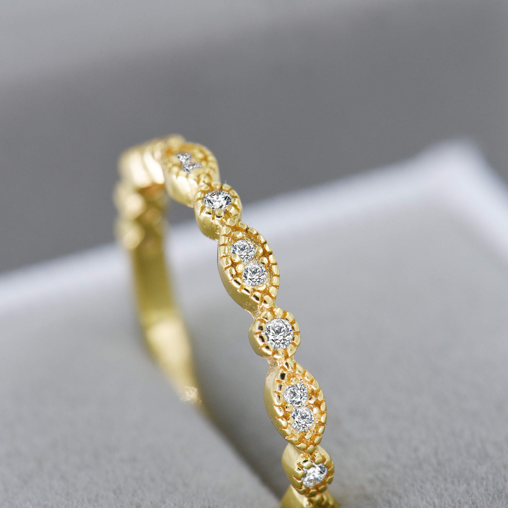 espere Milgrain Marquise & Round Cubic Zirconia Half Eternity Ring Stacking Infinity Wedding Band Sterling Silver 18K Gold Plated Size 7