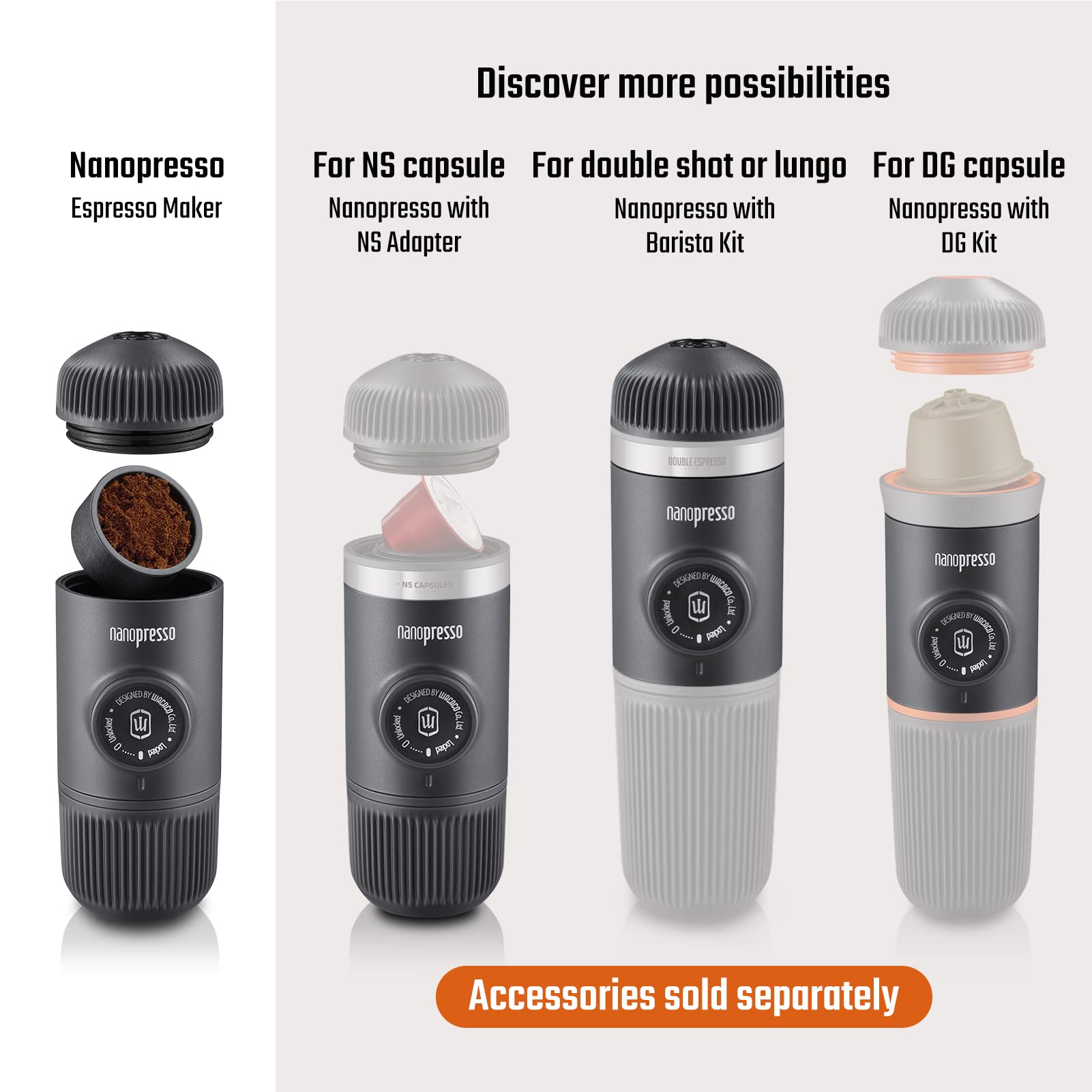 WACACO Nanopresso Portable Espresso Maker with Case, Mini Travel Coffee Machine, Perfect for Camping, Travel and Office( Elements Arctic Blue)