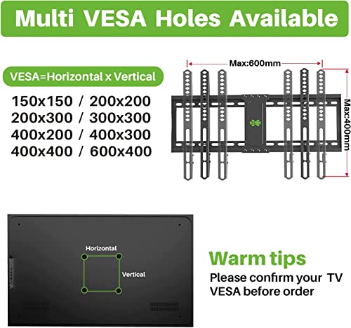 USX MOUNT Fixed TV Wall Mount, Low Profile TV Mount for Most 37-70 Inch Flat Screen TVs, Max VESA 600x400mm Wall Mount TV Bracket Holds up to 132 lbs, Fits 16"/18"/24" Wood Studs, Quick Release Lock