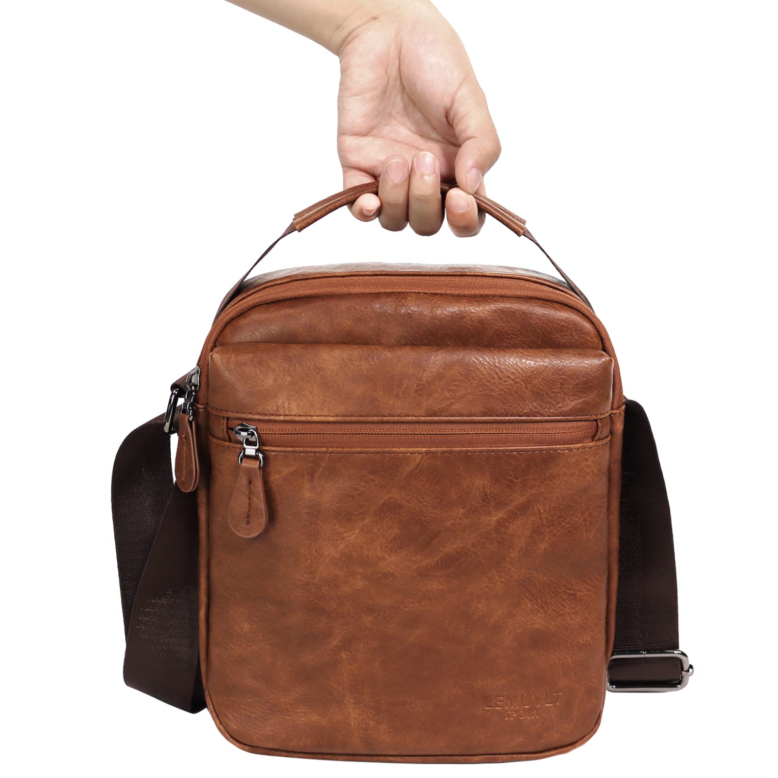 Lemuvlt Crossbody Bag for Men Women with RFID Wallet,Small Size Zipper Pocket&smoothly Leather Man Purse(Small Brown with RFID)