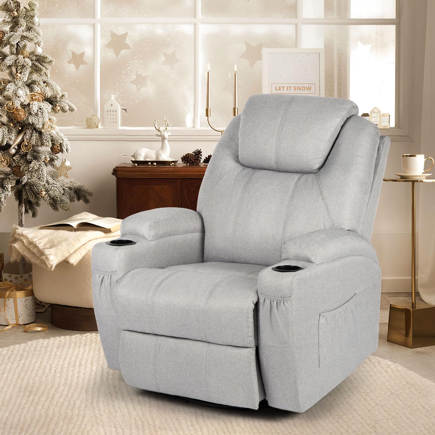 Esright Grey Massage Recliner Chair 360° Swivel Heated Ergonomic Lounge Reclining Chair