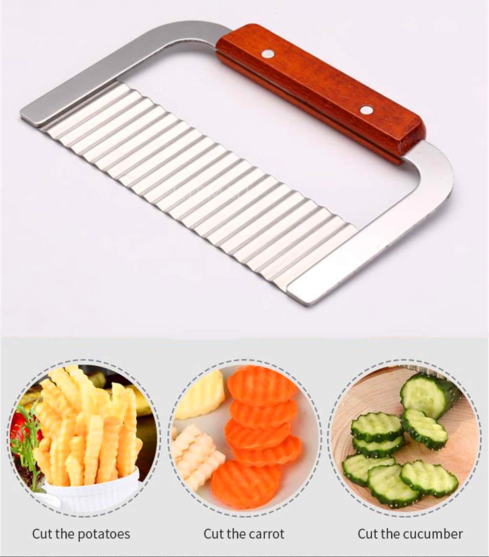 HTBMALL Crinkle Potato Cutter, Wavy Chopper Knife, Upgraded Stainless Steel Blade, Safe Kitchen Tools Wavy Slicer for Fruit, Vegetable, Carrot, Potato