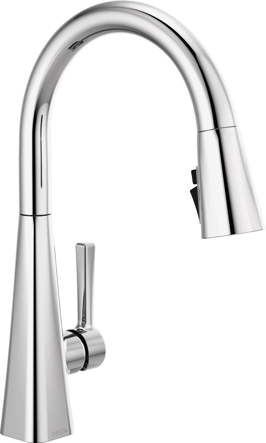 Delta Faucet Lenta Pull Down Kitchen Faucet Chrome, Chrome Kitchen Faucets with Pull Down Sprayer, Kitchen Sink Faucet, Faucet for Kitchen Sink with Magnetic Docking Spray Head, Chrome 19802Z-DST