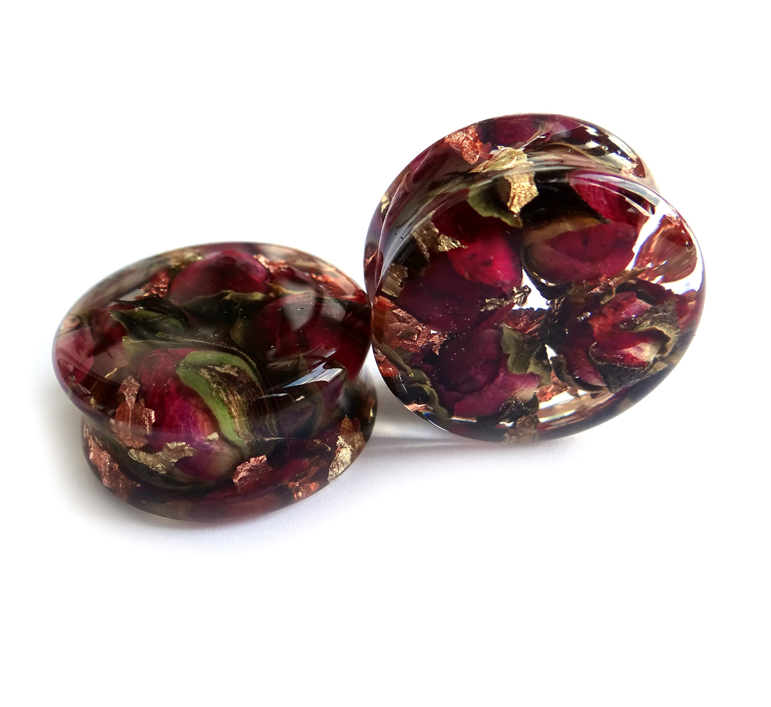 Eternity31 Red Rose Plug Gold foil Gauge Wedding Plug Bridal Resin Flower Jewelry Terrarium Rose 25mm / 1" / Pair