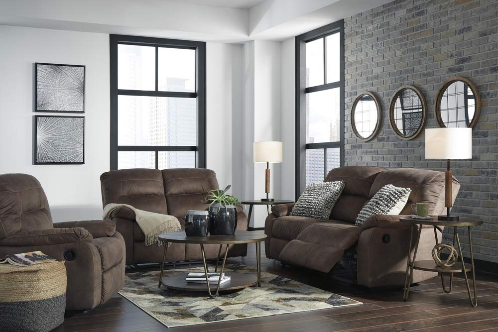 Signature Design by Ashley Bolzano Faux Leather Manual Reclining Loveseat, Brown