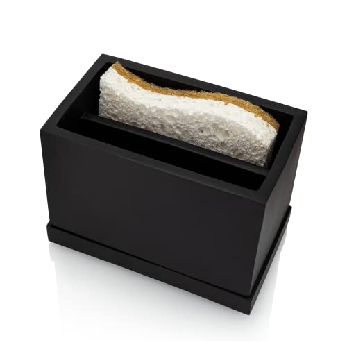 Essentra Home White Marble Kitchen Sponge Holder, Modern Kitchen Sink Caddy with Drain Tray