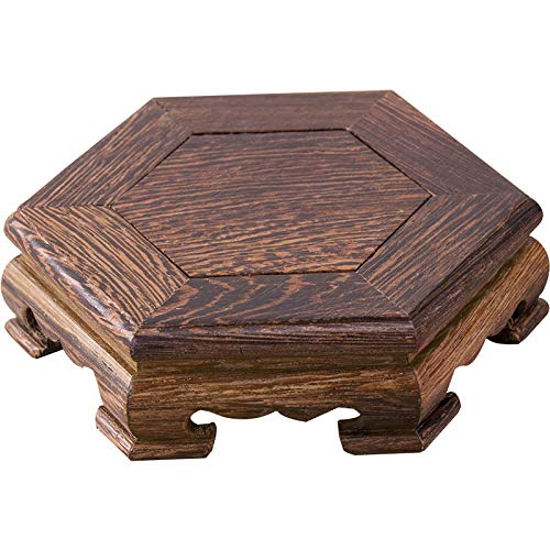 HIOODJO Wood Tray Plant Stand,Flower Display Holder,Bonsai Display Shelf,Vintage Wood Grain Plant Pot for Garden Handicraft Ornament Base Hexagon Desktop Decor