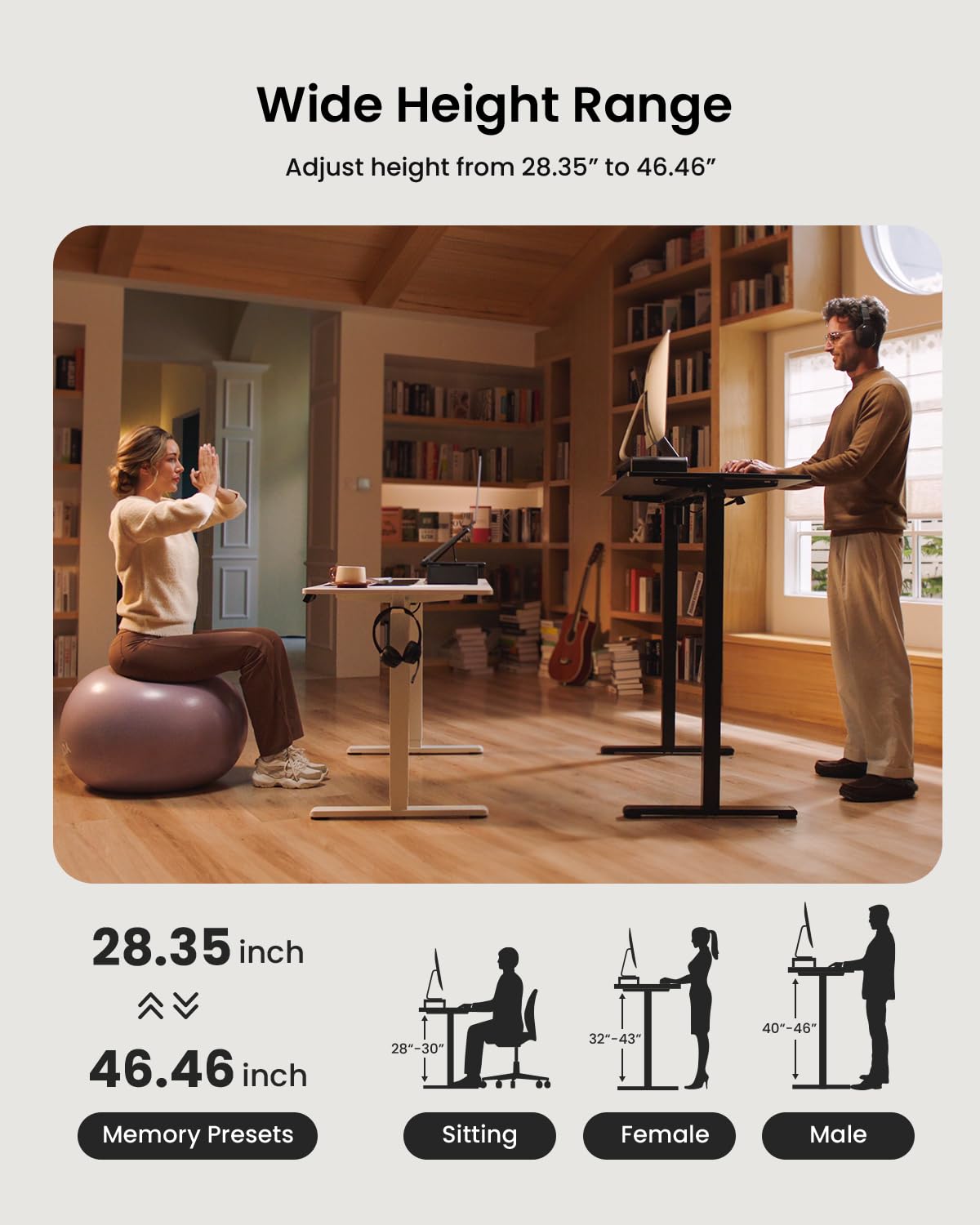 ProtoArc Standing Desk with Dual Monitor Stand Riser, 48 x 24 Inches Height Adjustable Desk with Storage, Electric Stand up Desk with Laptop Stand (Black/White)