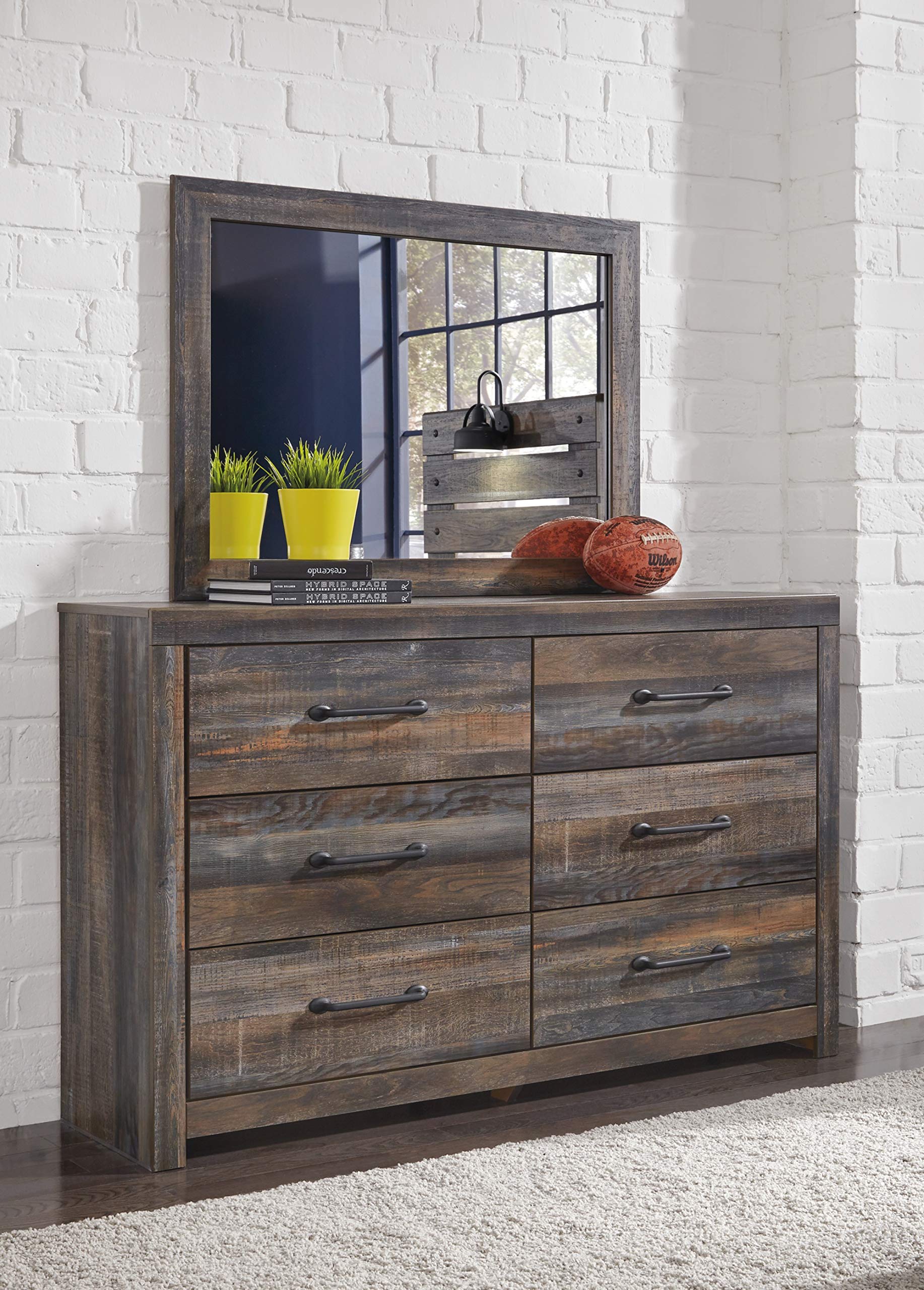 Signature Design by Ashley Drystan Rustic Industrial 6 Drawer Dresser, Weatherworn Brown