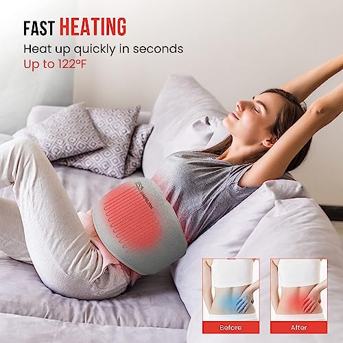 Snailax Heating Pad for Back Pain Relief,Belly Wrap Belt with 3 Vibration Modes & Adjustable Strap,Heating Pad for Cramps,3 Heat Setting & Auto Shut Off, Gifts(Gray)