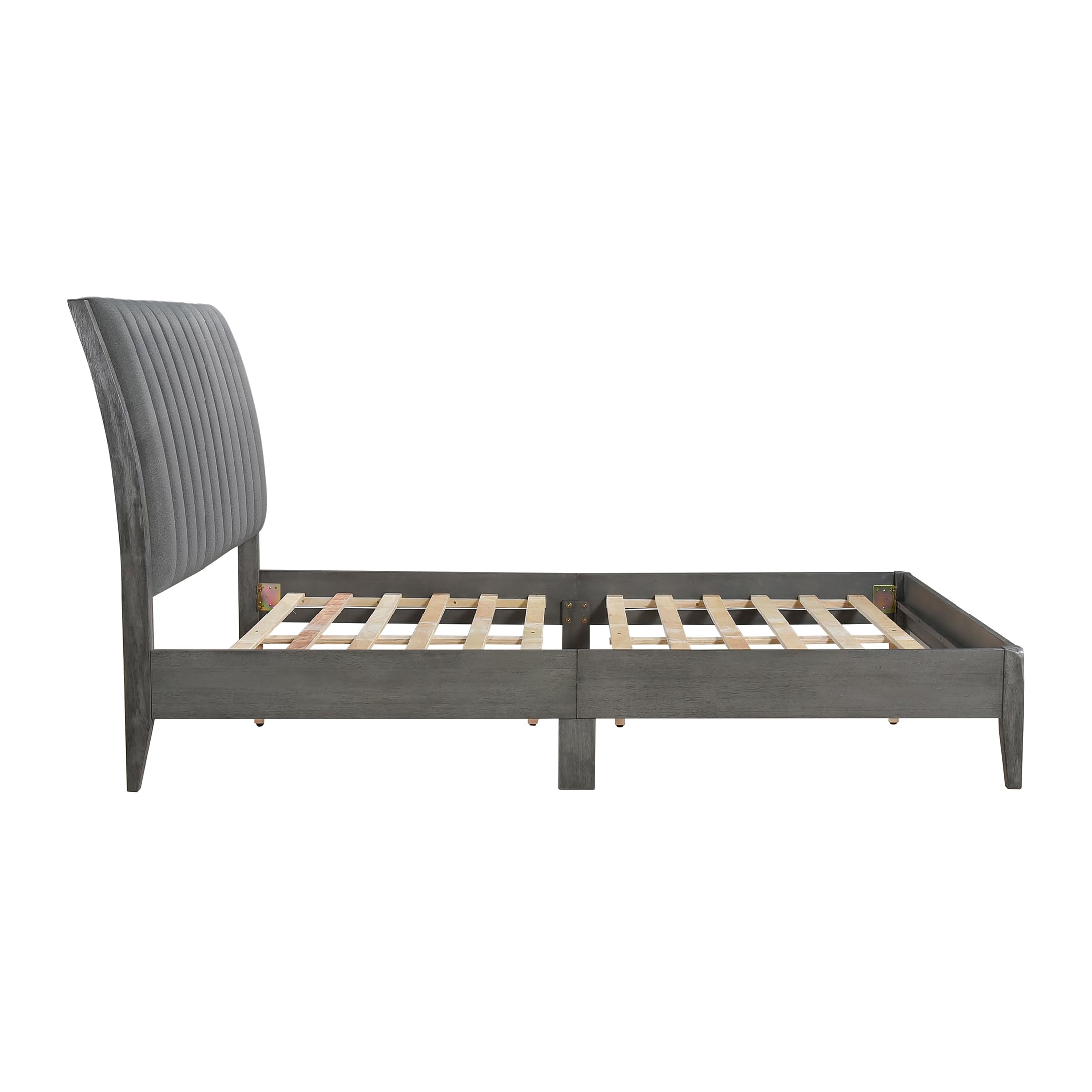 Lexicon California King Bed Frame with Vertical Channel Tufted Velvet Headboard, Modern Bed Frame, Wood Platform Bed, No Box Spring Needed, Easy Assembly, Grey