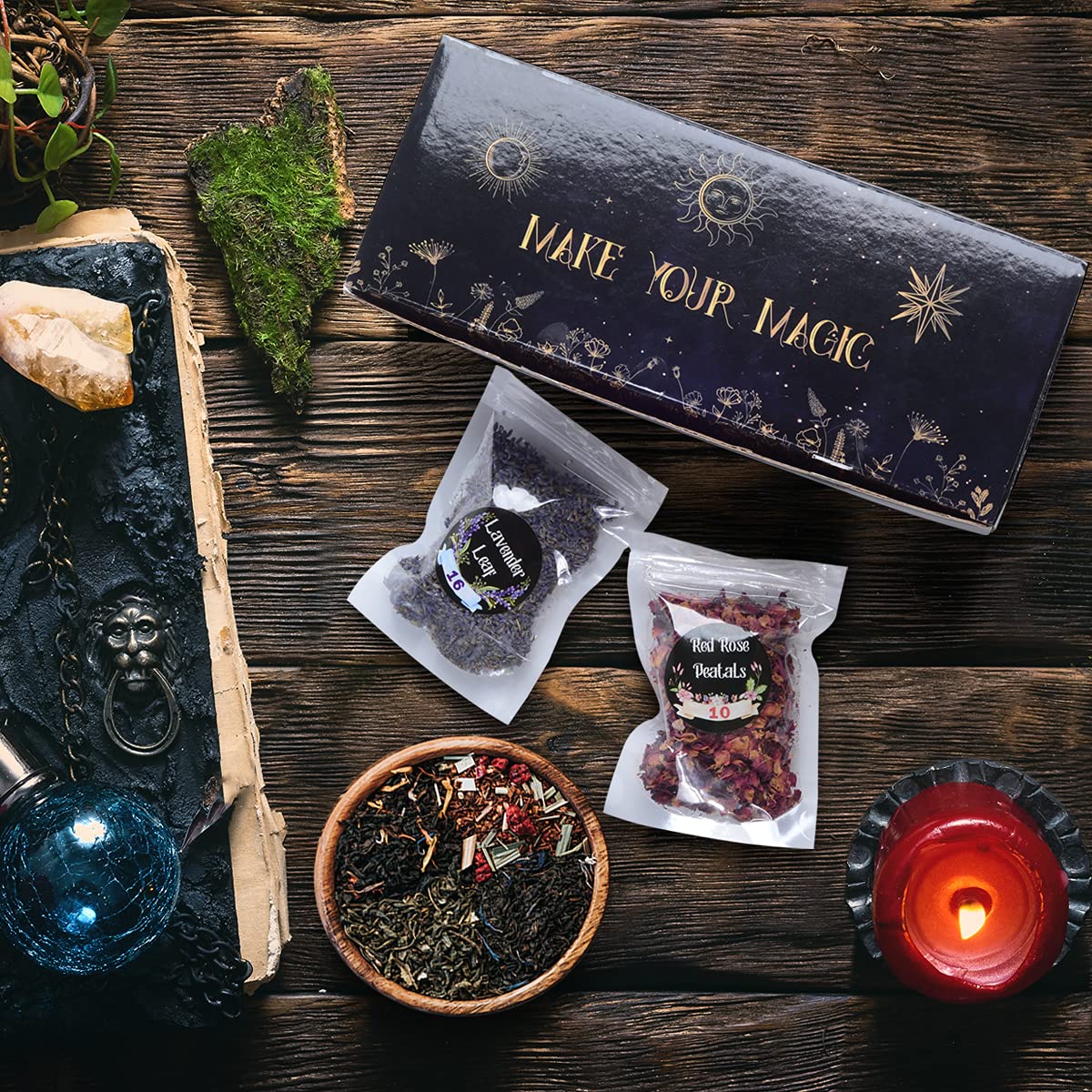 Dried Herbs for Witchcraft, 16 Pack Magic Herbs Kit for Spells, Witch Stuff for Beginners with Magical Uses, Wiccan Supplies and Tools Green Witchcraft Herbs for Wicca, Pagan, Rituals, Altar, Voodoo