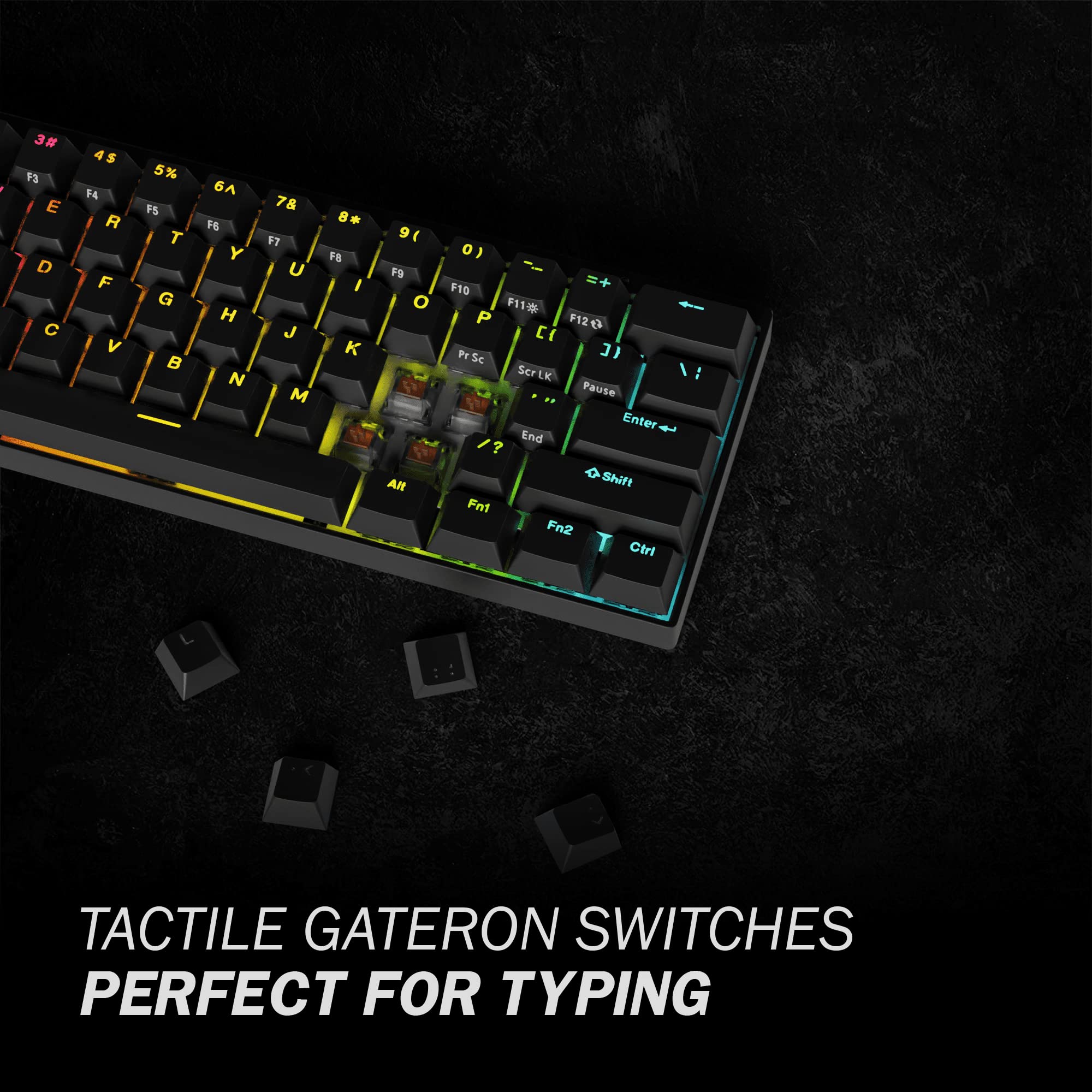 DURGOD HK Venus RGB Mechanical Gaming Keyboard | 60% Layout | USB C Wired | Doubleshot PBT Keycaps | Cherry Profile | NKRO Rollover | Windows & Mac | Aluminium Chassis| Gateron Silent Brown, Black