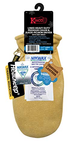 Kinco - Lined Premium Pigskin Leather Work and Ski Mitt with Nikwax Waterproof Wax, Heavy Duty Reinforced Palm, Heatkeep Thermal Insulation, Omni-Cuff, Fitted Knit Wrist, (Style No. 901T)