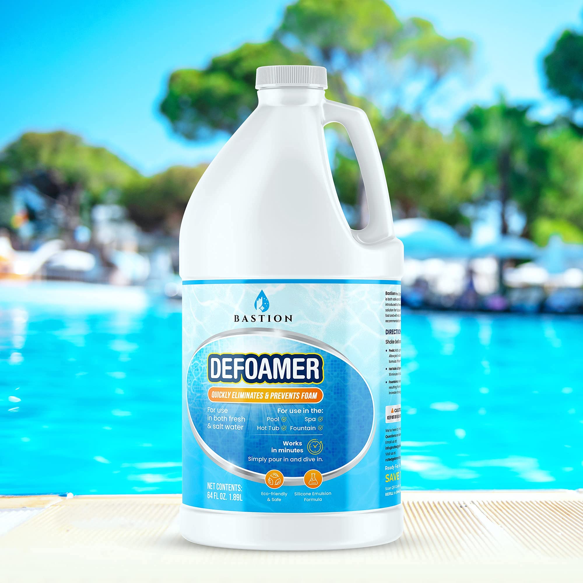 Hot Tub Defoamer - Pool, Fountain, & Spa - Antifoam Concentrate - Silicone Emulsion - Quickly Removes & Prevents Foam in Water - Eco Friendly & Safe Formula - No Harsh Chemicals - 1/2 Gallon (64 oz.)