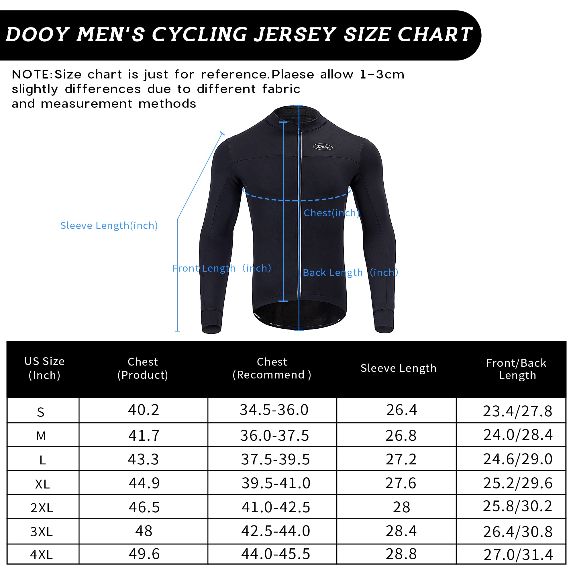 Dooy Men's Cycling Bike Jersey Winter Thermal Biking Shirt Long Sleeve Bicycle Jacket with Full Zipper and Rear Pockets(New Black,Large)