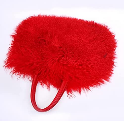 ZIYIUI Real Lamb fur/mongolian fur beach wool fur bag handbag Luxury handbag for Women's (Red)