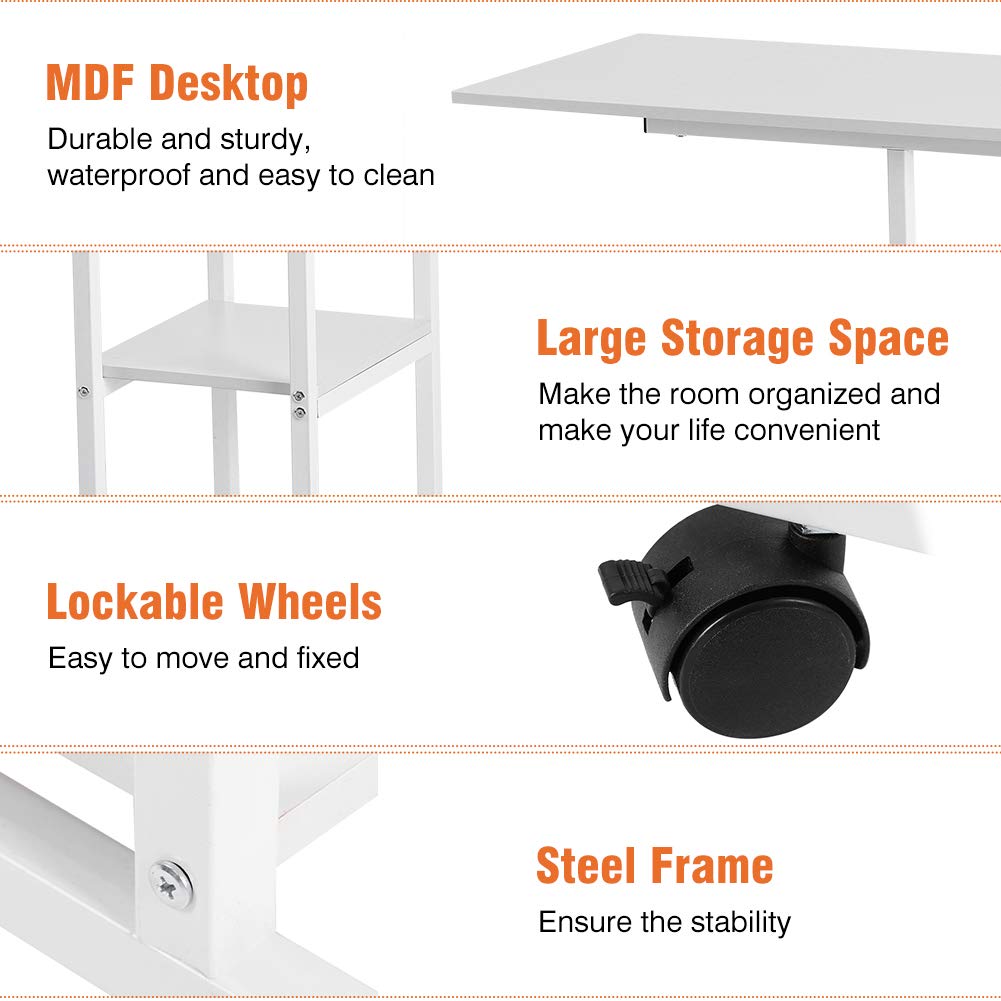 Ejoyous Side Tables Cart, Rolling Wheel Laptop Computer Desk Home Office Portable Mobile Over Bed Table Sofa Couch Side Table with Wheels Household Table, White