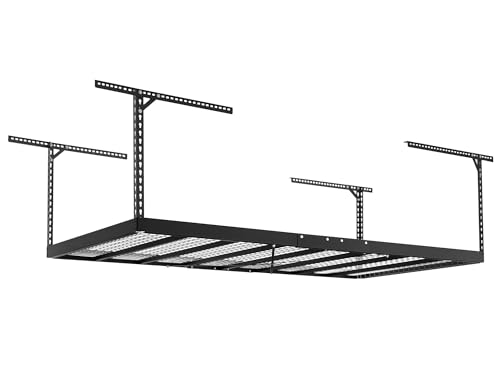 NewAge Products 4 ft. x 8 ft. VersaRac Pro Adjustable Overhead Garage Storage Rack, Heavy Duty Steel Garage Storage Organization, Ceiling Storage Racks, 800lbs Weight Capacity, (Black), 41200