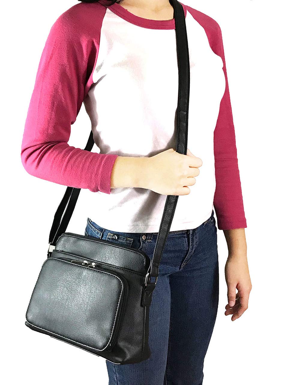 Zzfab Small Multi-pocket Faux Soft Leather Cross Body Purse with Side Organizer Brown
