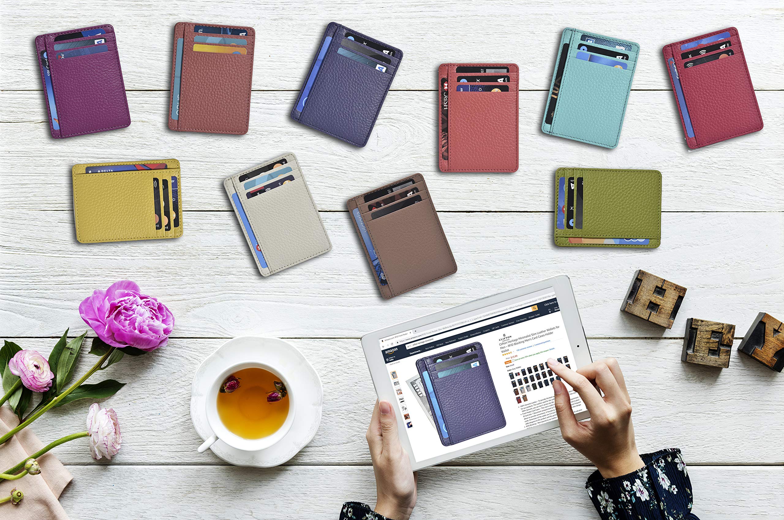 ESTALON Leather Slim Wallet & Credit Card Holder for Men & Women - RFID blocking - Minimalist Design - ID Window - Front Pocket Wallet