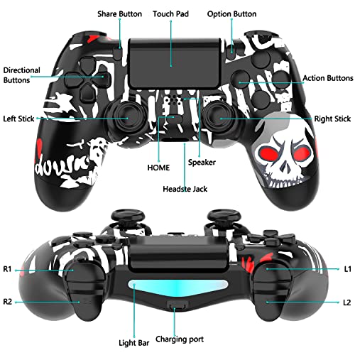 SZDILONG Wireless Controller for PS4 Gamepad Compatible with Playstation 4/Pro/Slim/PC,Double Shock/Bluetooth/Touchpad/Stereo Headphone Jack/Six-axis Motion Control/Charging Cable