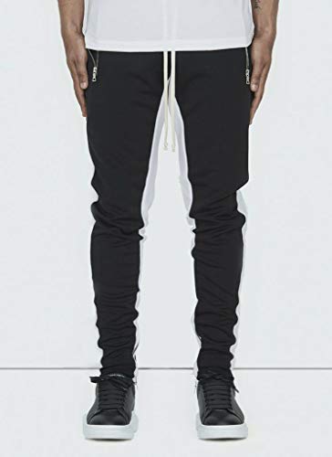 FLYFIREFLY Men's Gym Sport Pants Hip Hop Slim Fit Track Pants Workout Running Athletic Jogger Bottom Black White