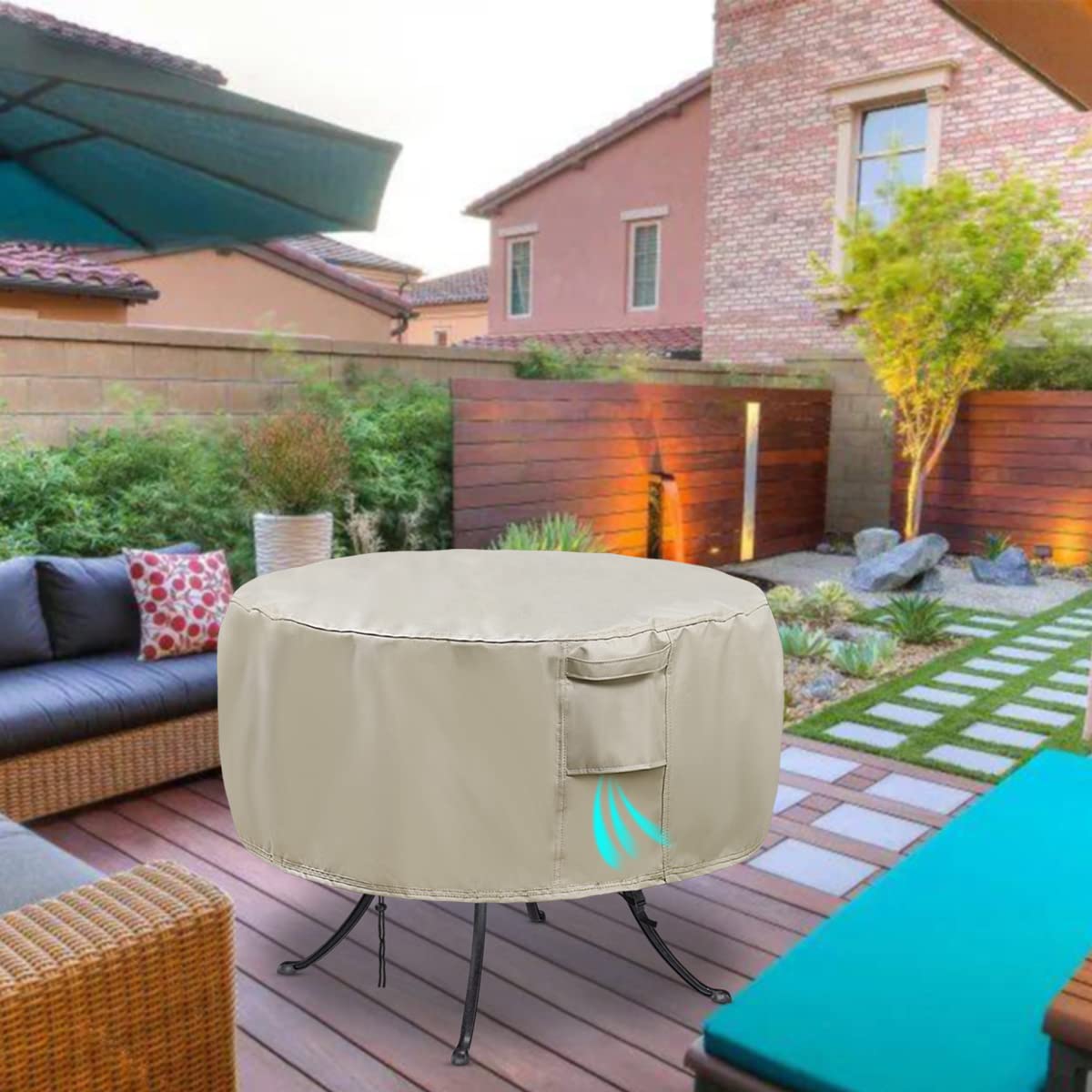 POMER 36 Inch Round Patio Table Cover, Waterproof Dining Table Cover for 34" 36" Outdoor Coffee Side Table Dustproof Patio Bistro Table Cover - 36" D x 20" H