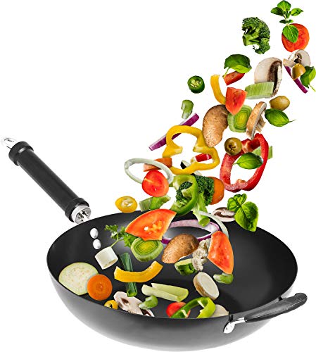 Imperial Home Carbon Steel Wok Frying Pan Set for Stir Fry & Everyday Cooking, Nonstick, Kitchen Cookware with Heat Resistant Handle, For All Stove Types, Includes Lid, Grill, Spatula, Spoon & Tongs