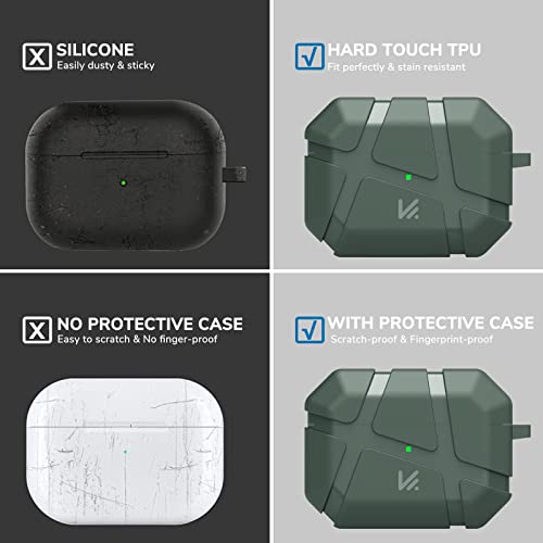 KMMIN Airpod Pro Case with Keychain Hard TPU Shockproof Protective Compatible with Airpods Pro 1st Generation Case(2019) Apple Airpod Pro Case Cover for Men Women Front LED Visible-Green