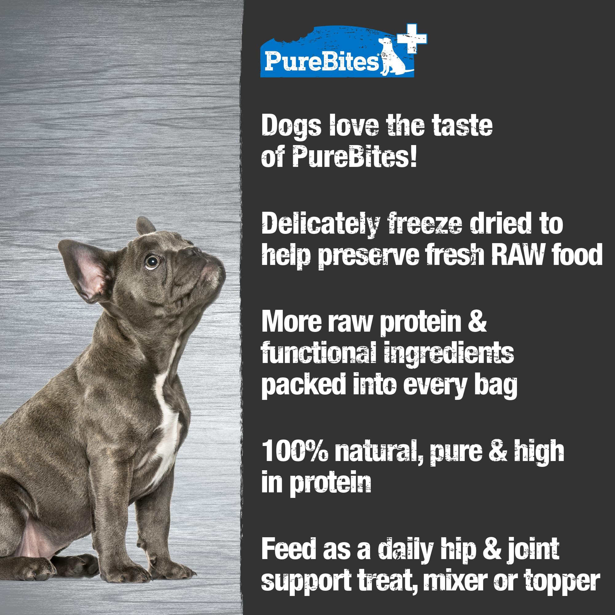 PureBites+ Hip & Joint Freeze Dried Dog Treats, 5 Ingredients, Made in USA, 3oz