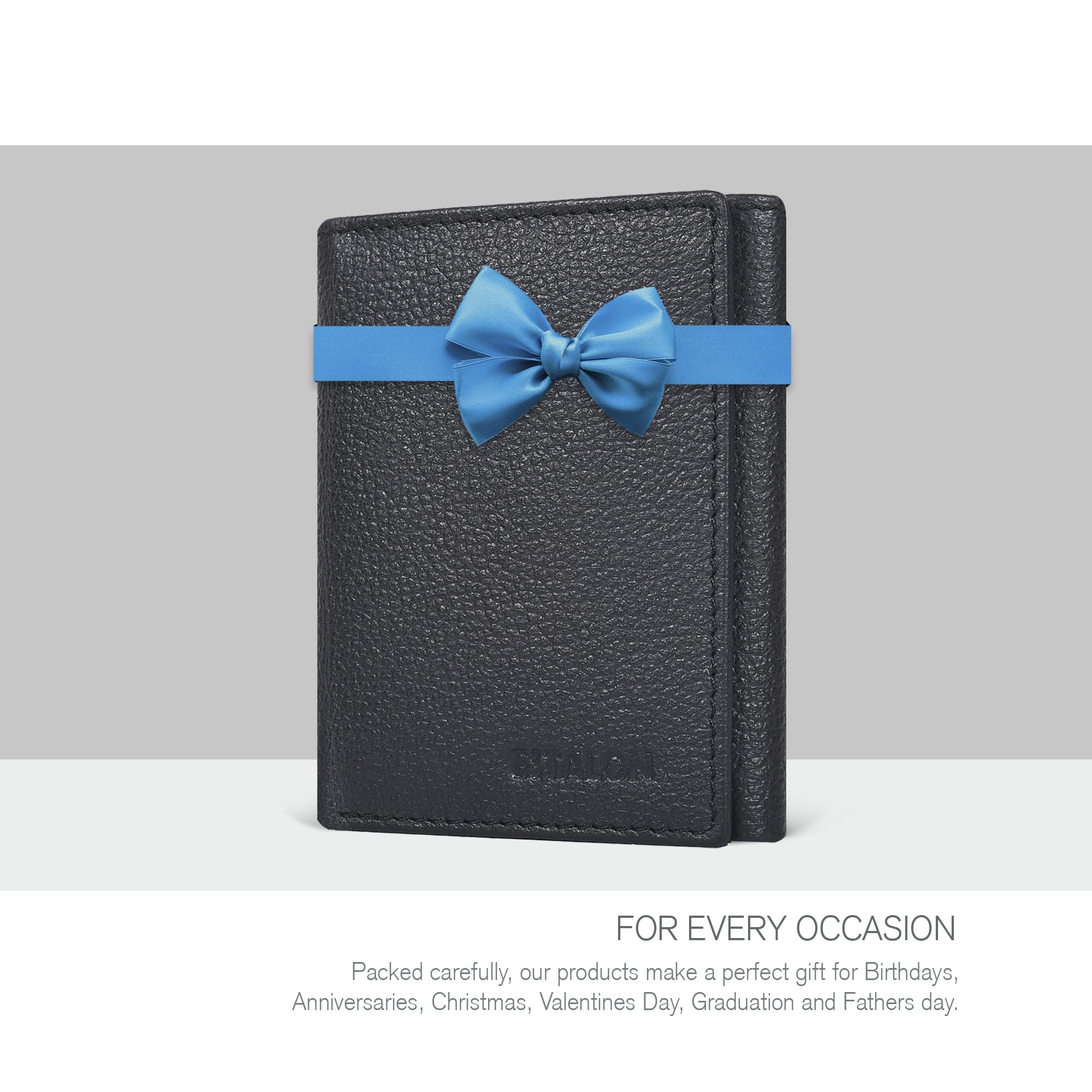 ESTALON Real Leather Trifold Wallet For Men-RFID Slim Tri Fold Wallets Minimalist 3 fold Credit Card Holder ID Window Christmas Gift (Phantom)