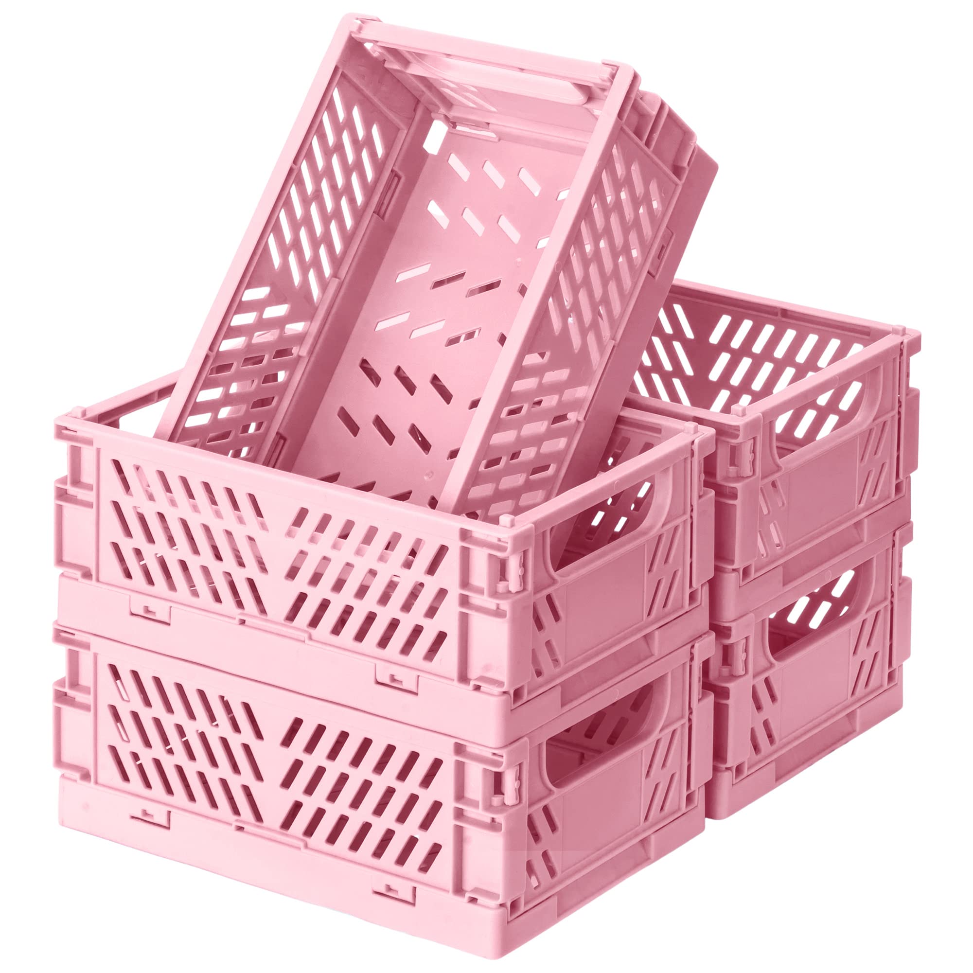 DALIYREPAL NOVIIML e 5-Pack Collapsible Plastic Storage Baskets for Organizing with Handle, Crate Bin for Desk Bedroom Office Bedroom, Mini Size 5.9''L x 3.9''W x 2.2''H