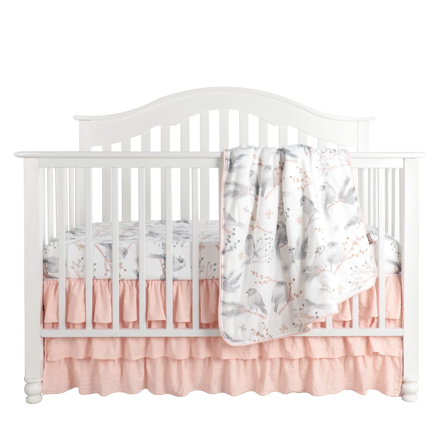 Sahaler Nursery Crib Bedding Set for Baby Girls & Boys Baby Minky Blanket, Crib SheetDust Ruffle -3 Pieces Set, Grey Watercolor Birds