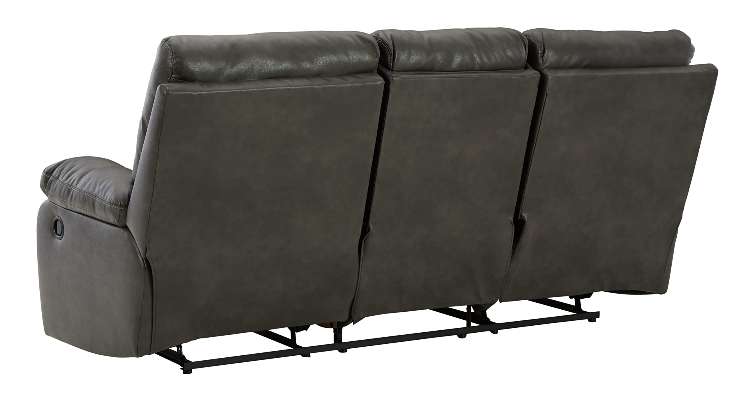 Signature Design by Ashley Willamen Modern Tufted Faux Leather Reclining Sofa with a Drop Down Table, Dark Gray