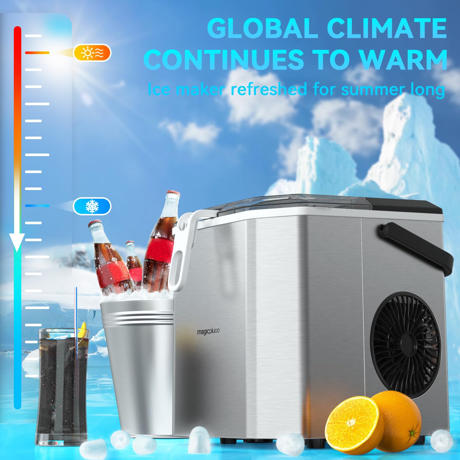 magicplux Ice Makers Countertop, Ice Machine with Carry Handle, 9 Cubes in 6 Mins, 26.5 lbs per Day, Self-Cleaning Portable Ice Maker for Home/Kitchen/Office/Party/RV