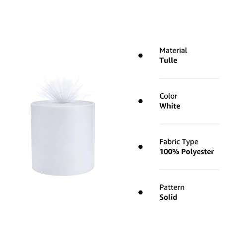 Tulle Fabric Roll, 6” by 200 Yards (600FT) Tulle Organza Fabric Spool for DIY Tutu Skirt Baby Shower Decor Wedding Backdrop Crafts Birthday Party Supplies (White)