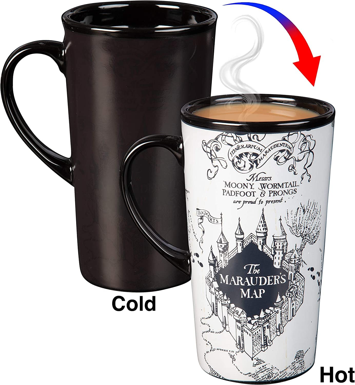 Harry Potter Marauder's Map Tall Ceramic Mug - Map Image Activates with Heat - Large Tumbler Style - Officially Licensed - Gift for Kids and Adults