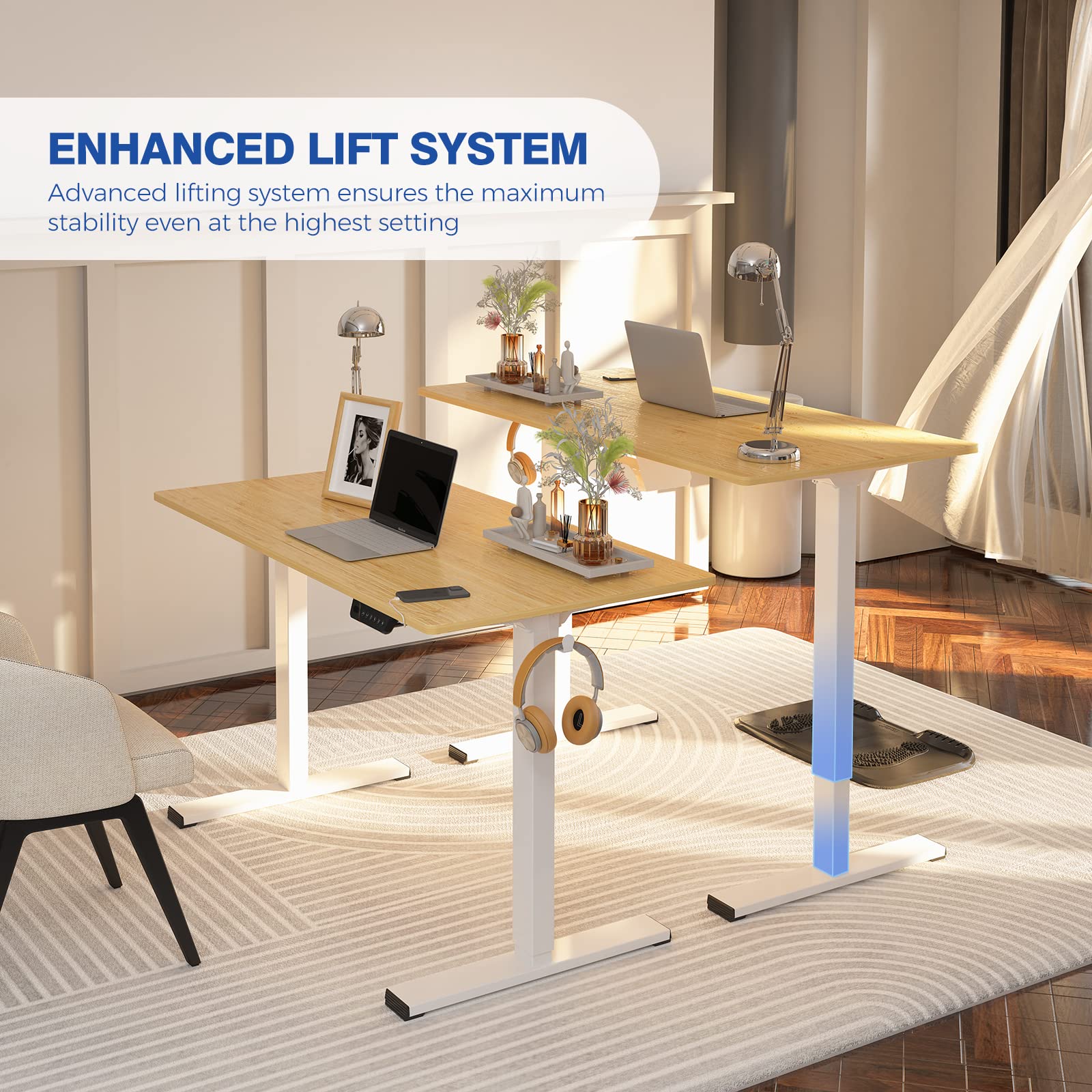 FLEXISPOT Quick Install Standing Desk EC9 Electric Height Adjustable Desk for Home Office 48 x 24 Inches Sit Stand Desk Whole-Piece Desk Board VICI(White Frame + 48" White Top)