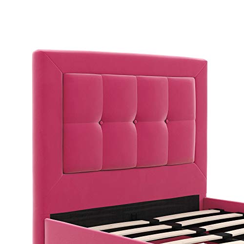 DHP Davina Upholstered Bed with Storage Chest for Kids, Twin Size, Pink Velvet