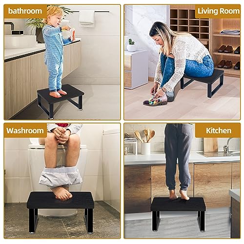 OUTBROS Step Stool for Adults, 7.3'' Tall Bedside Steping Stool Hold Up to 350 lb, One Step Foot Stool for Kitchen, Bedroom, Living Room, Bathroom, Black