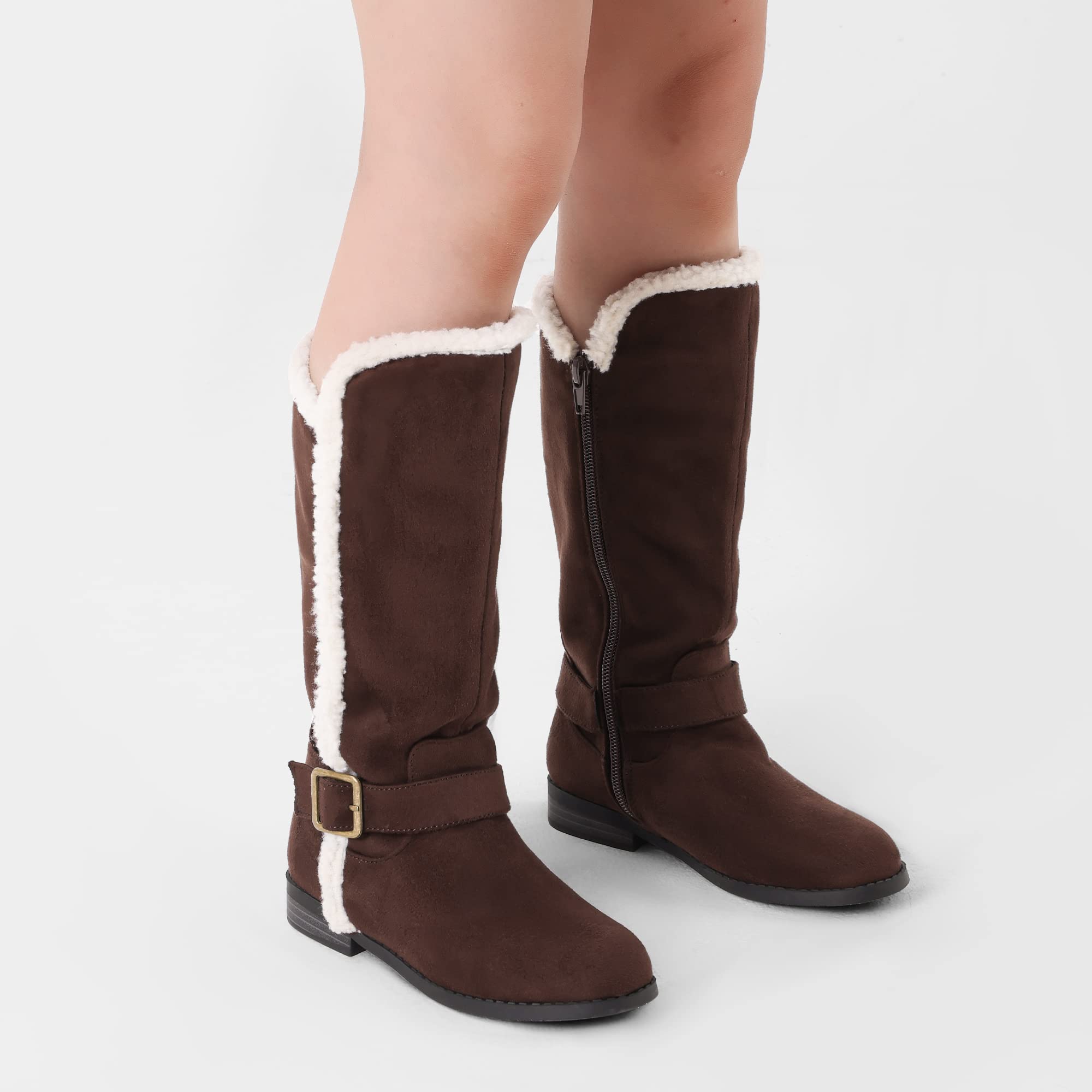 DREAM PAIRS SDBO2213K Girls Knee High Boots Side Zipper Mid Calf Boots Black Size 2 Little Kid