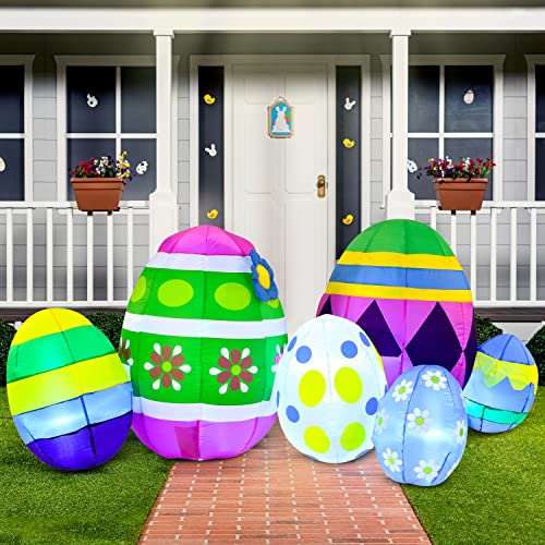 Joiedomi 7.5 ft Long Easter Inflatable Eggs with Build-in LEDs, Colorful Blow Up Easter Egg Inflatable Decoration for Easter Holiday Party Indoor, Outdoor, Yard, Garden, Lawn Decor
