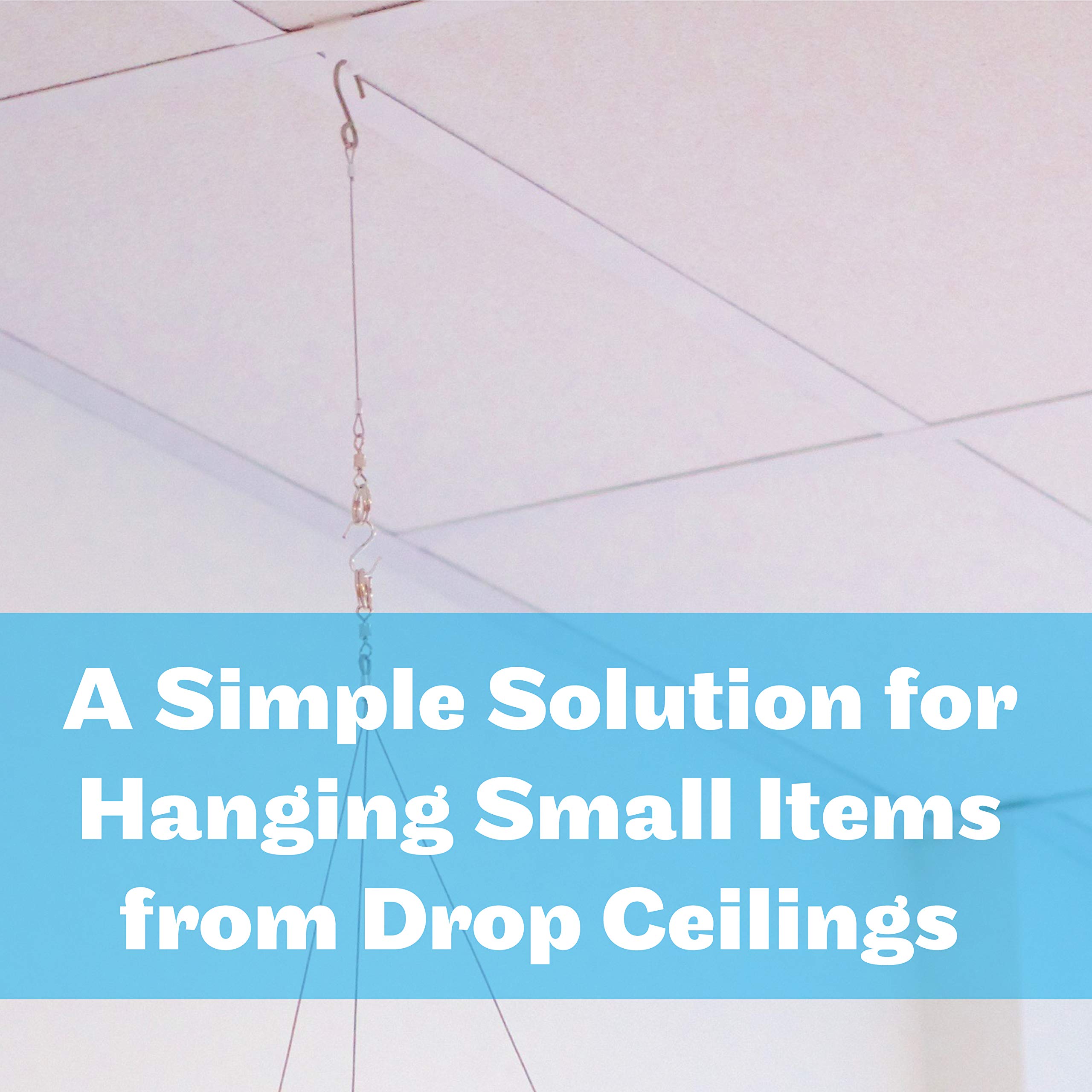 White Grid Clips - 150 Pc Set Ceiling Hook Kit (75 Clips, 75 Hooks) by Sharp Tank - Perfect for Hanging Classroom Decorations, Signs, Decore from Drop Ceiling T-Bar